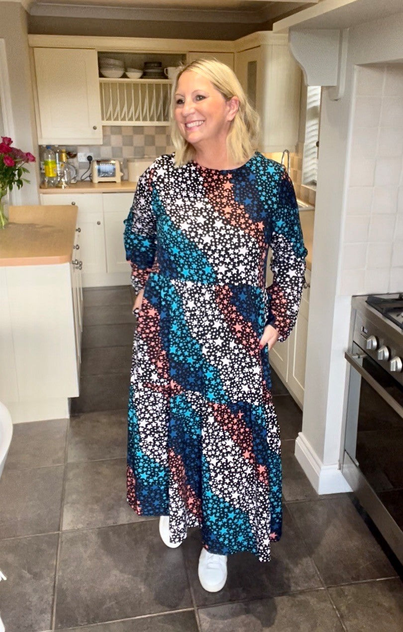 Miss Shorthair Muted Star Tiered Dress – Hearts and Stars Clothing